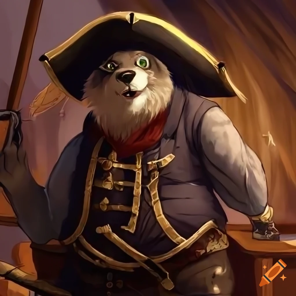 Detailed drawing of a fat pirate bear on a pirate ship on Craiyon