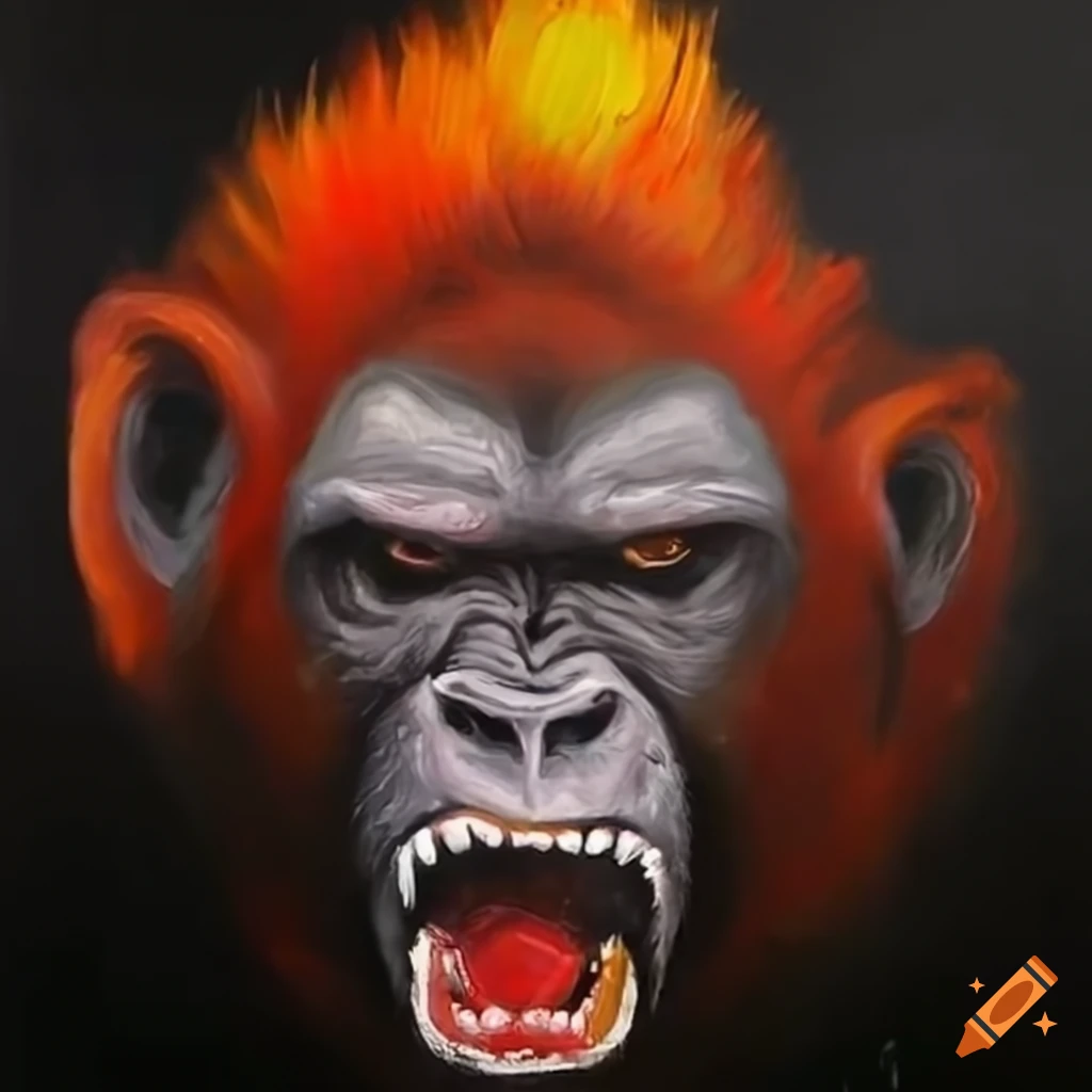 Image of an angry ape with flaming eyes on Craiyon