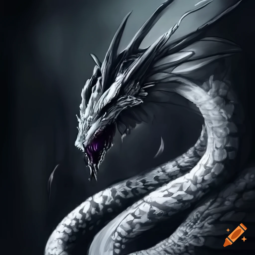 Black and white dragon illustration on Craiyon