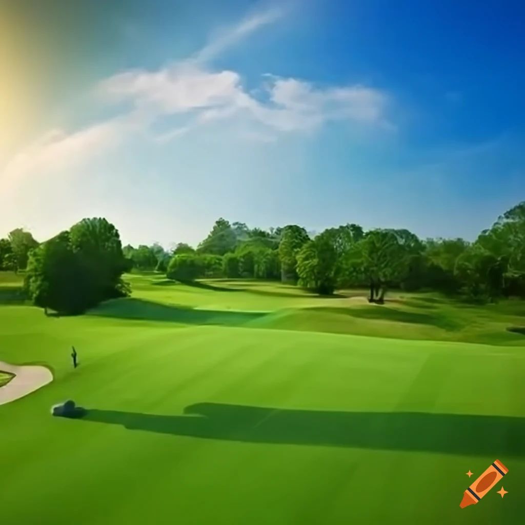 View of a golf course under a blue sky on Craiyon
