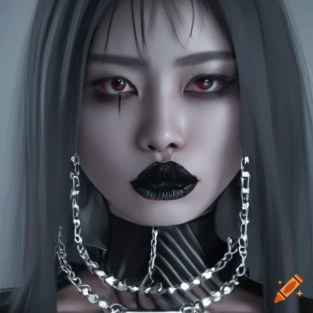 Portrait of a realistic asian goth woman in black attire