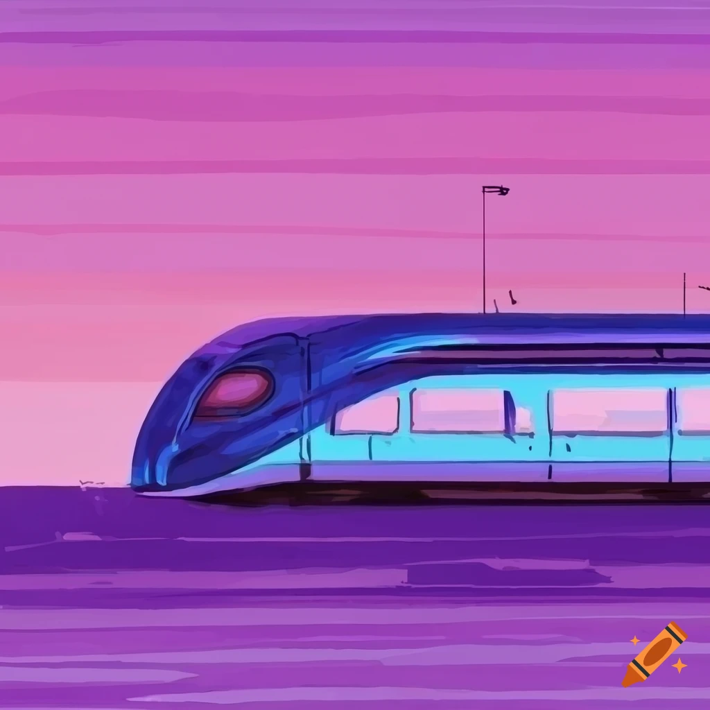 Gouache style render of a purple futuristic train on Craiyon