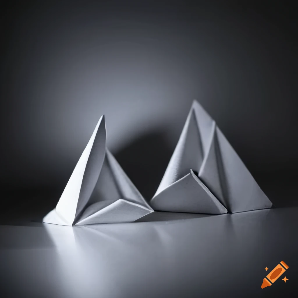 Complex white origami structure on white background on Craiyon