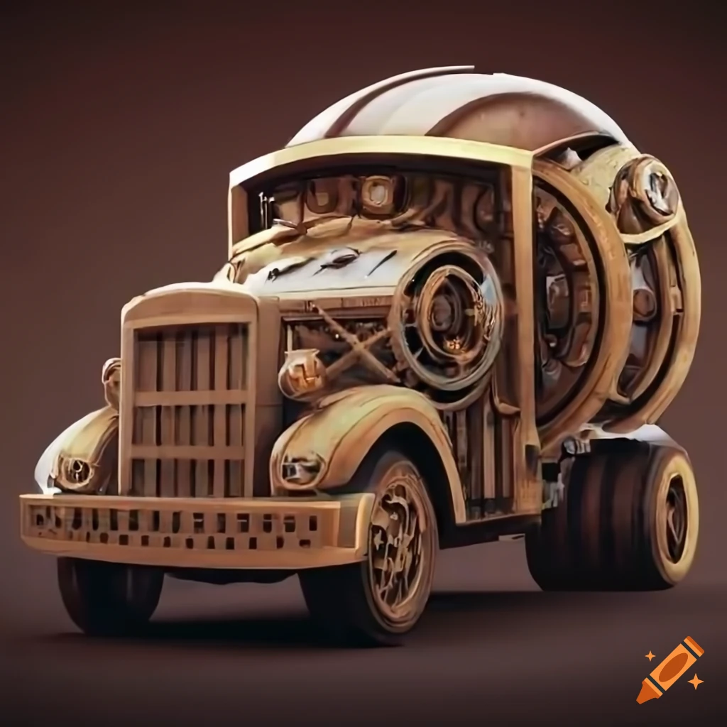 Detailed illustration of a steampunk truck on Craiyon