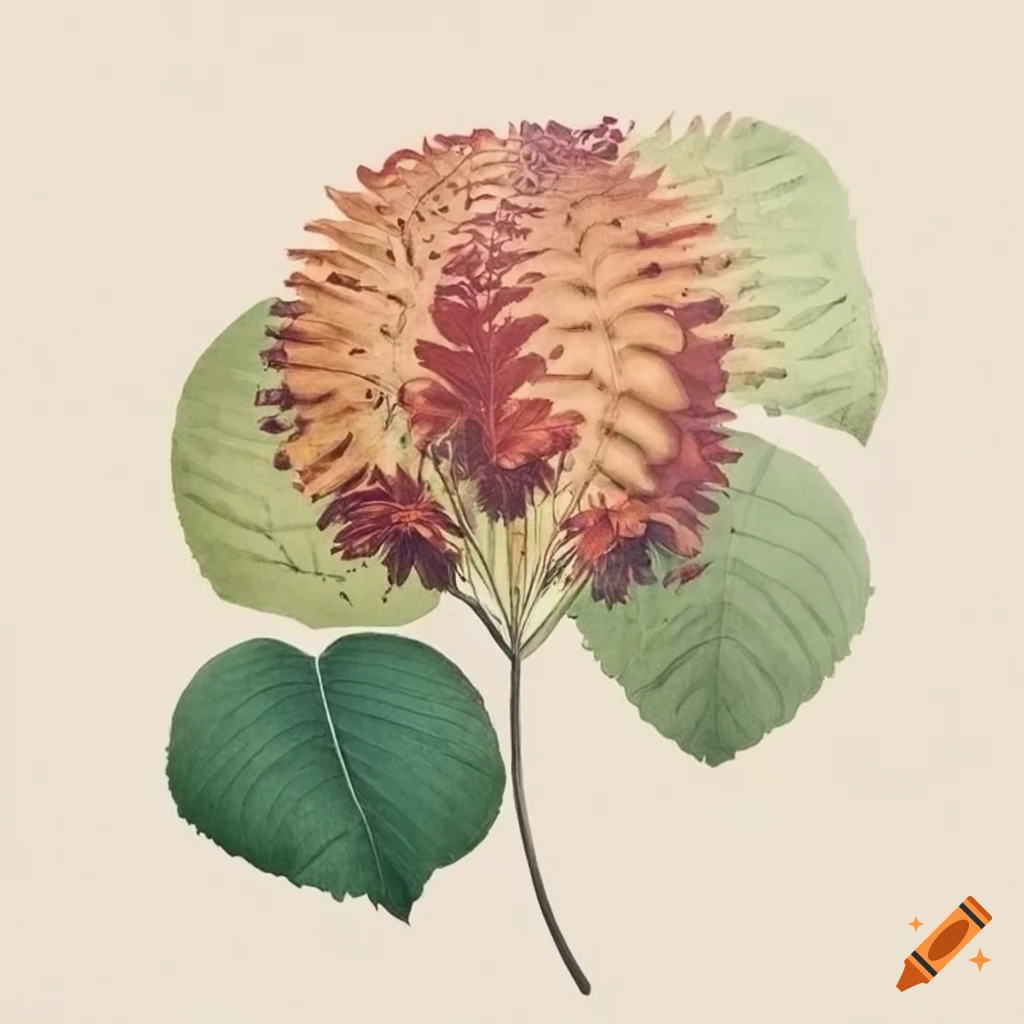 Vintage botanical artwork with pressed plants on Craiyon