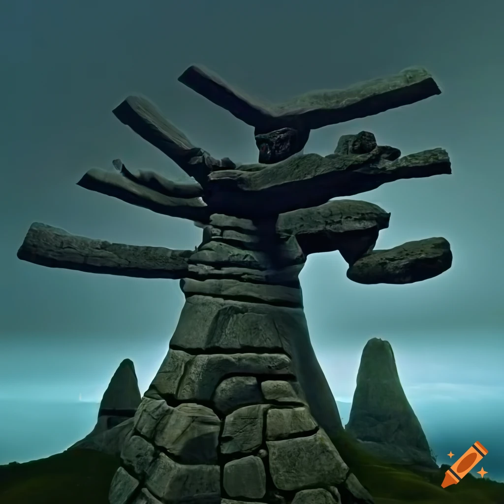 Stone trees in moonlight inspired by the lord of the rings on Craiyon