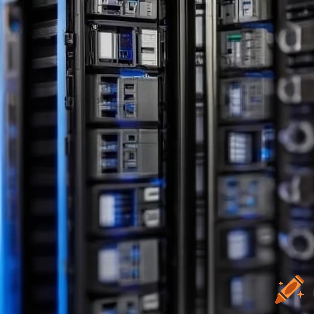 Neat and organized cable management in a server rack on Craiyon