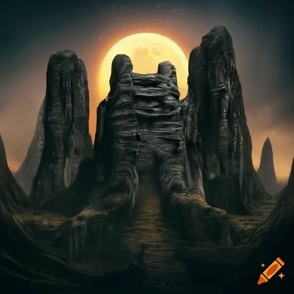 Sinister stone trees in moonlight on Craiyon