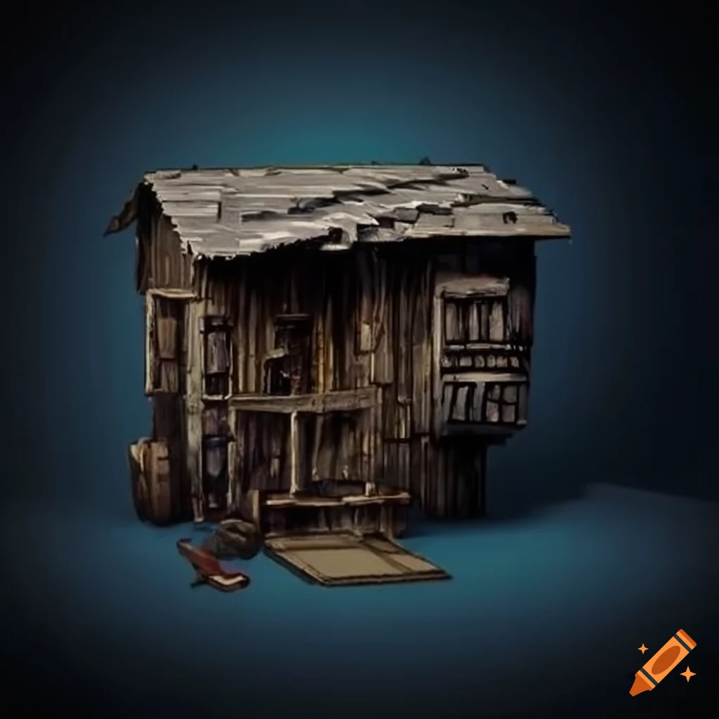 Pixel art of a scary tin building on Craiyon