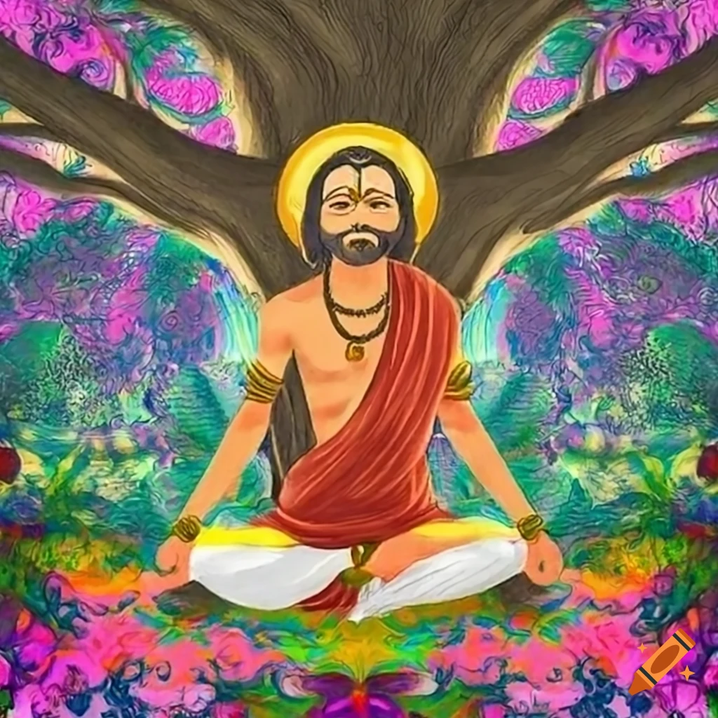 Drawing of an Indian Saint under a banyan tree on Craiyon