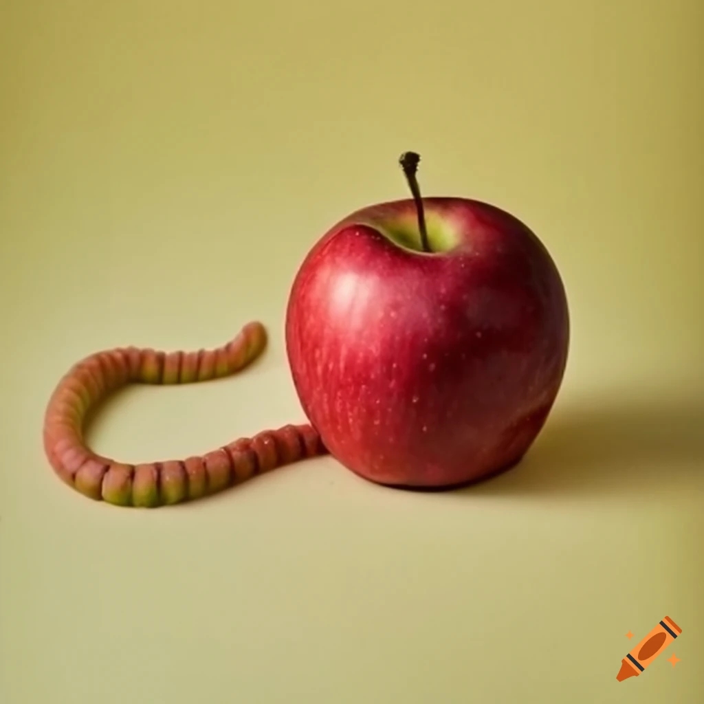 Artistic depiction of an apple and worm on Craiyon