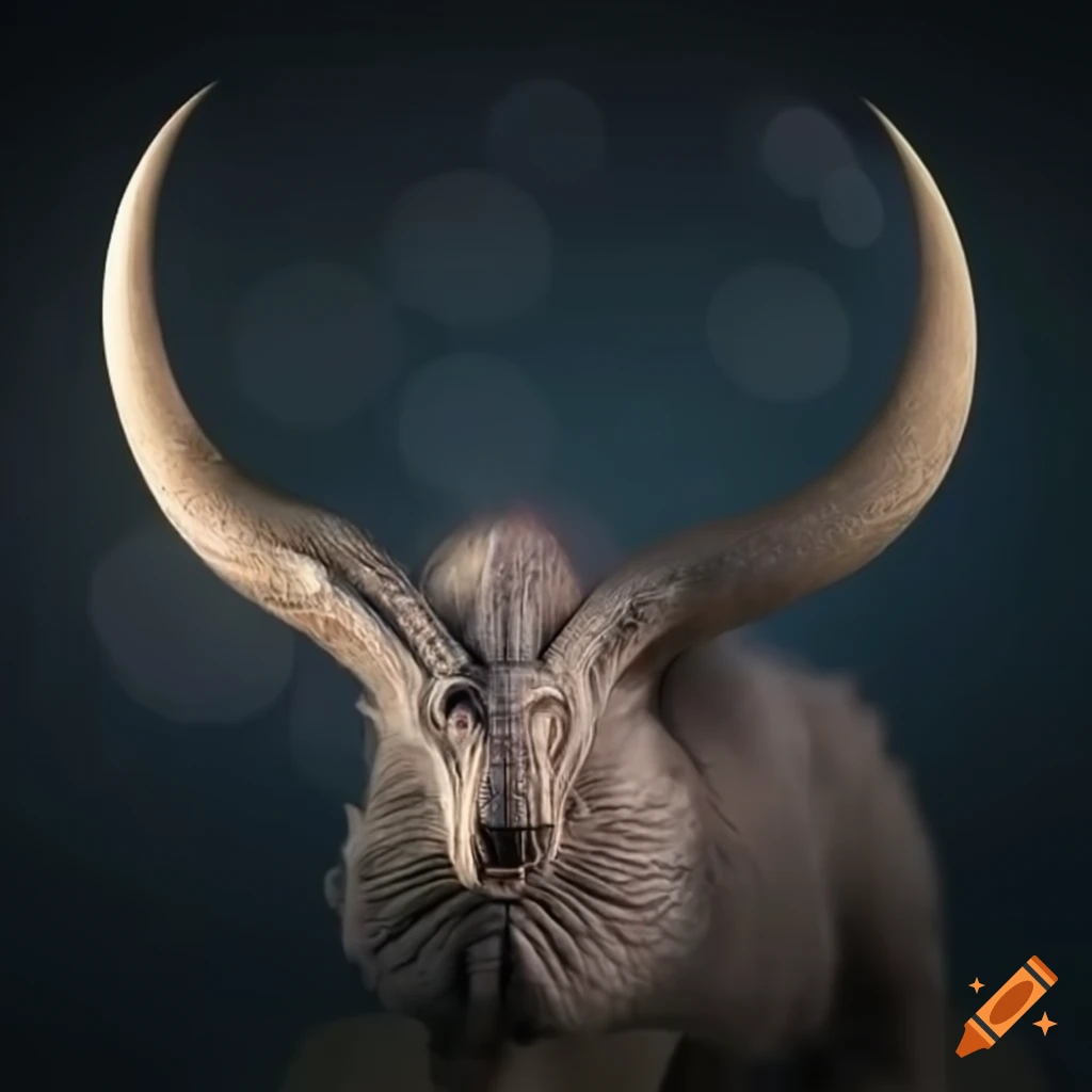 The head of a horned mythological creature with features of both goats ...