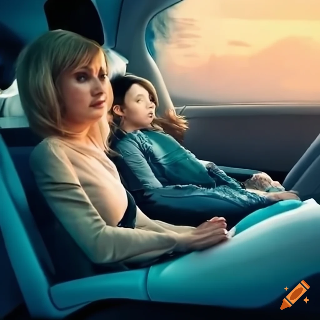 People relaxing in self-driving cars on Craiyon