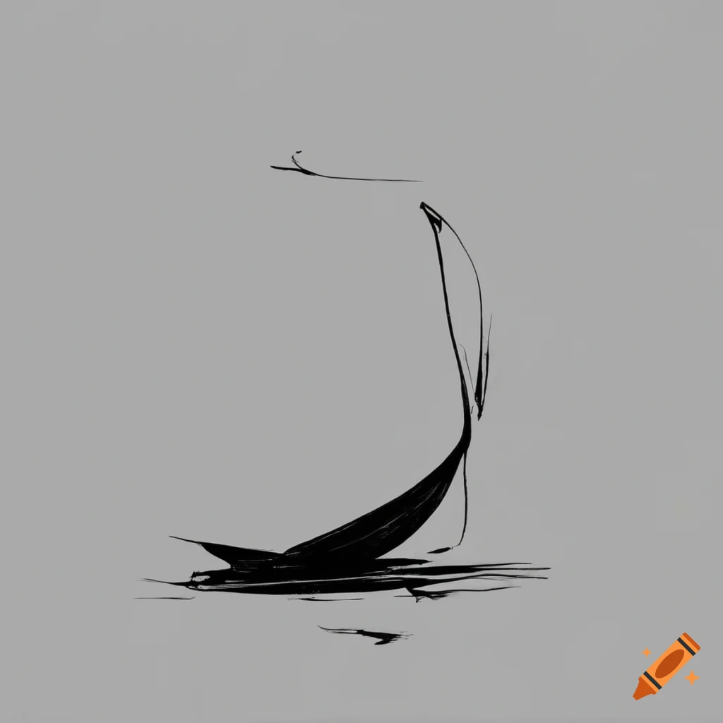 Abstract black and white drawing resembling a boat