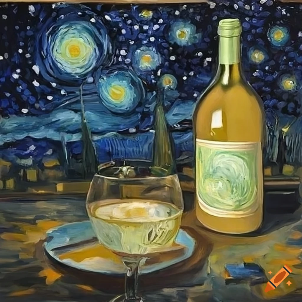 Nature scene with a glass of red wine in a painting by van gogh on Craiyon