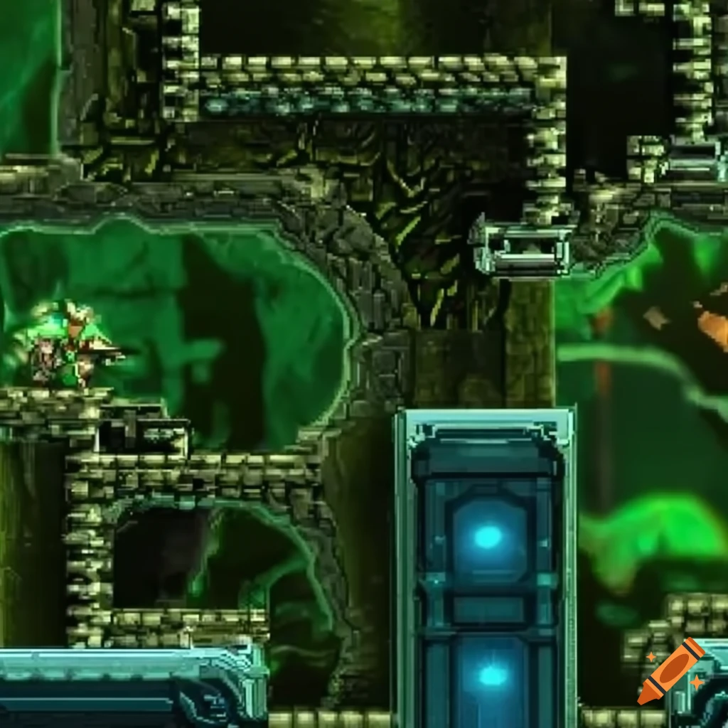 2d mossy jungle from metroid zero mission game on Craiyon