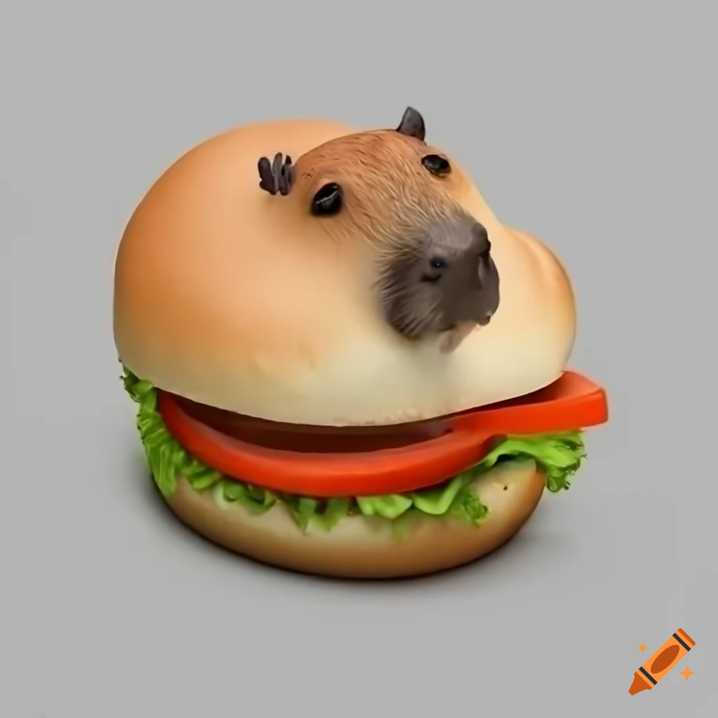 3d realistic photo of a capybara burger