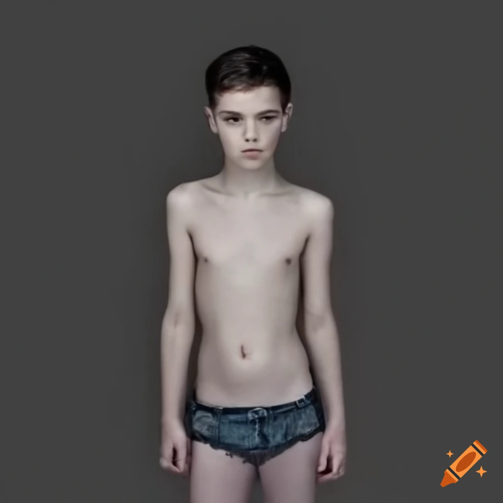 Portrait of a young androgynous boy in shorts on Craiyon