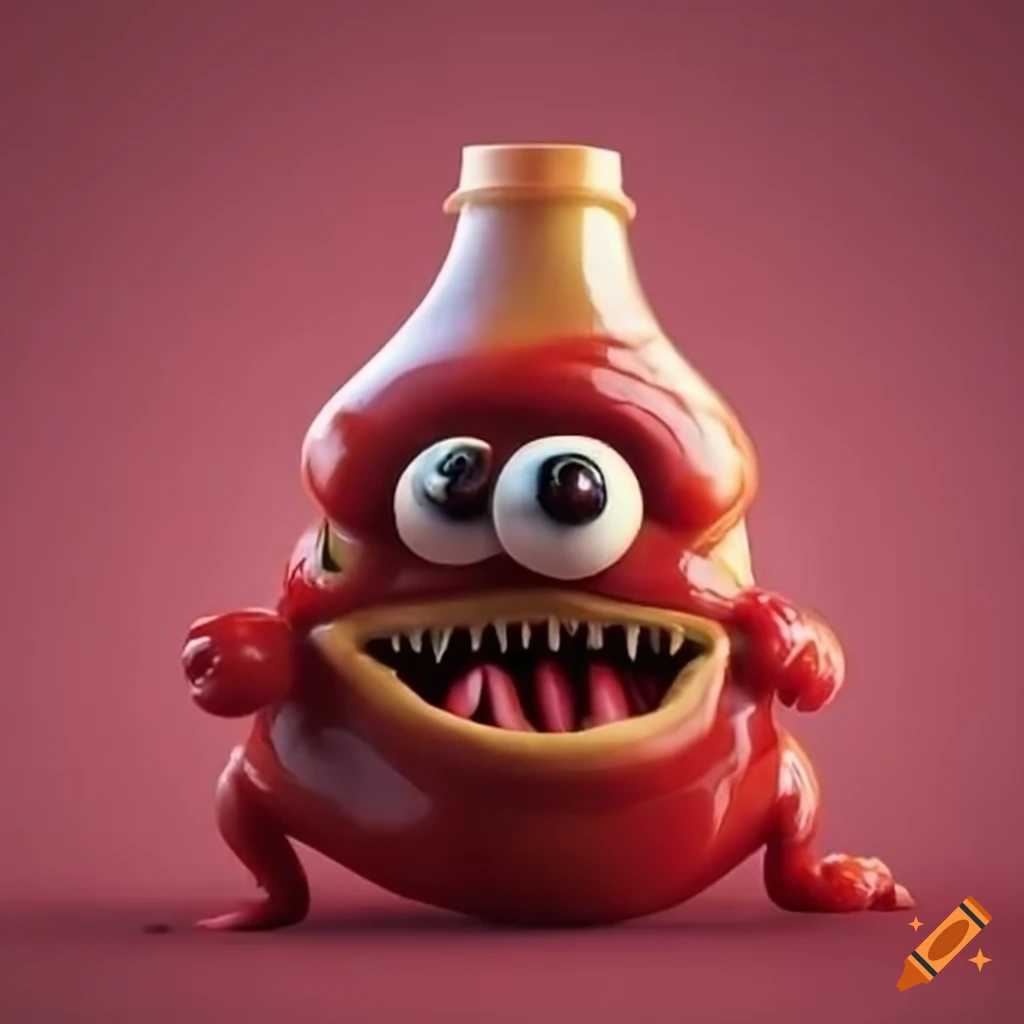 Funny cartoon of a ketchup monster on Craiyon