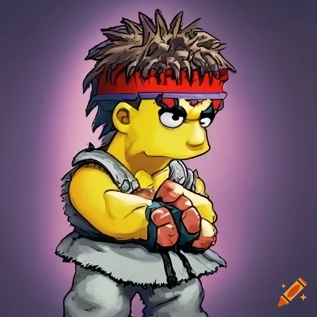 Detailed artwork of bart simpson dressed as ryu from street fighter on ...