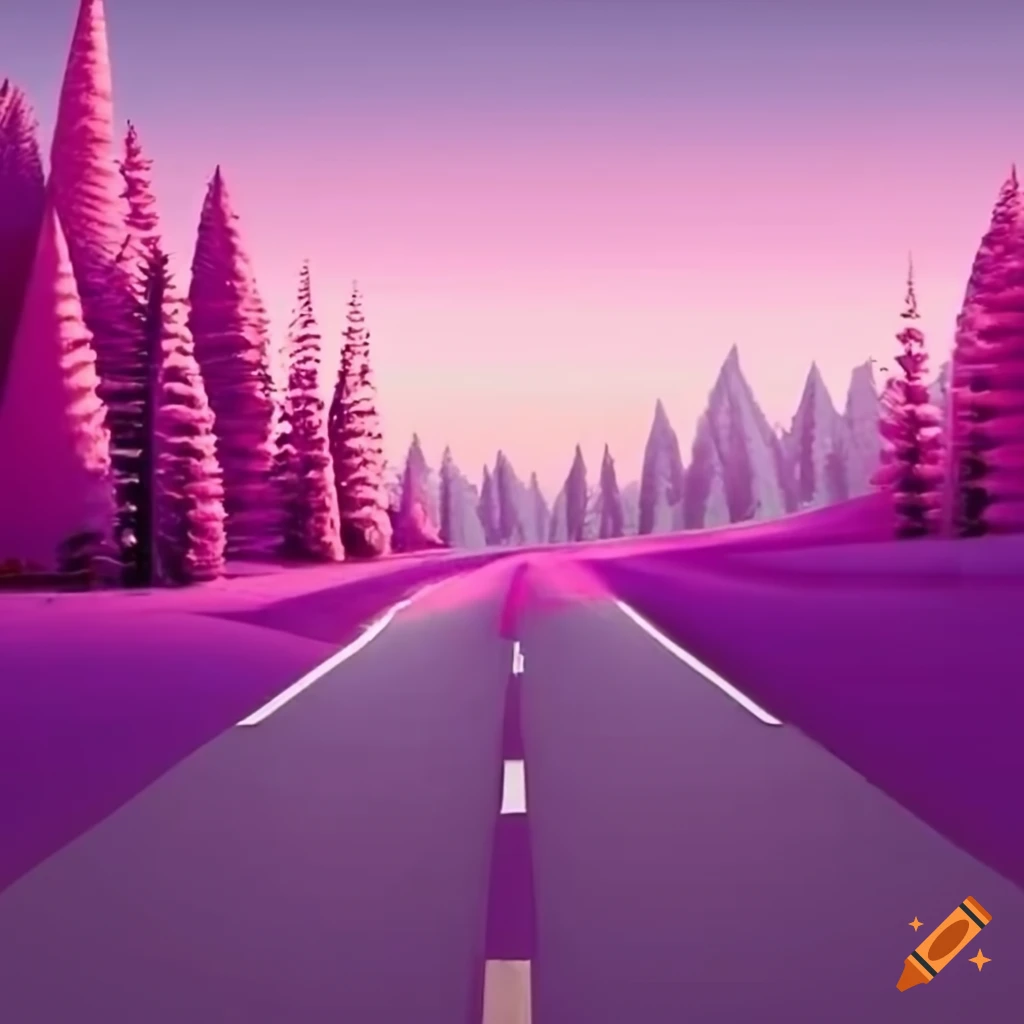 Charming pink and violet landscape road on Craiyon