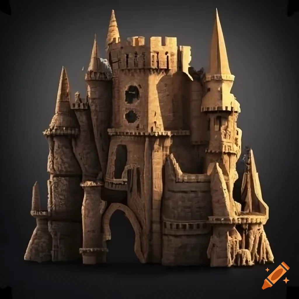 Castle base made of rock, wood, honeycomb, and spiderwebs on Craiyon