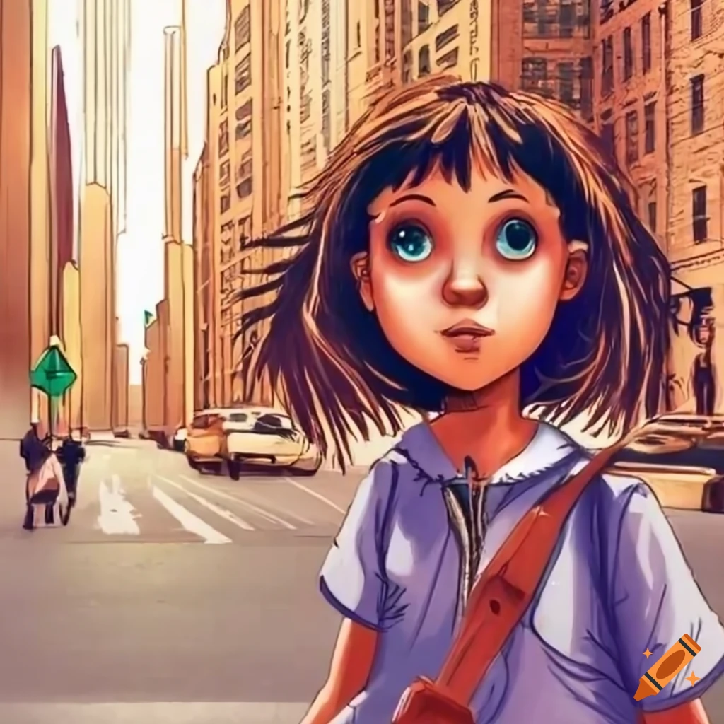 Cartoon of a girl exploring new york city