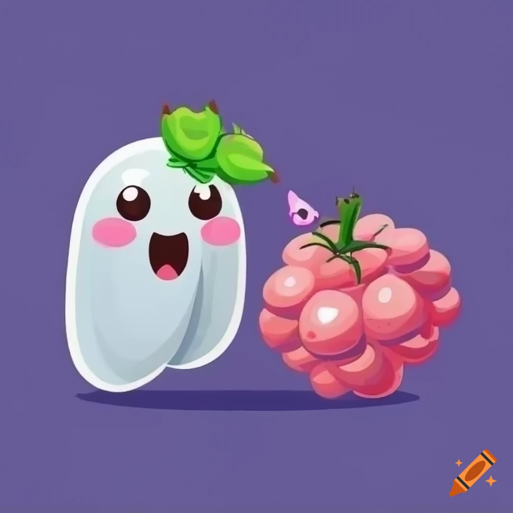 Cute ghost kissing berries character, saying 'boo' on Craiyon