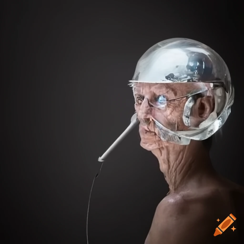 Quirky professor with crystal globe helmet on Craiyon