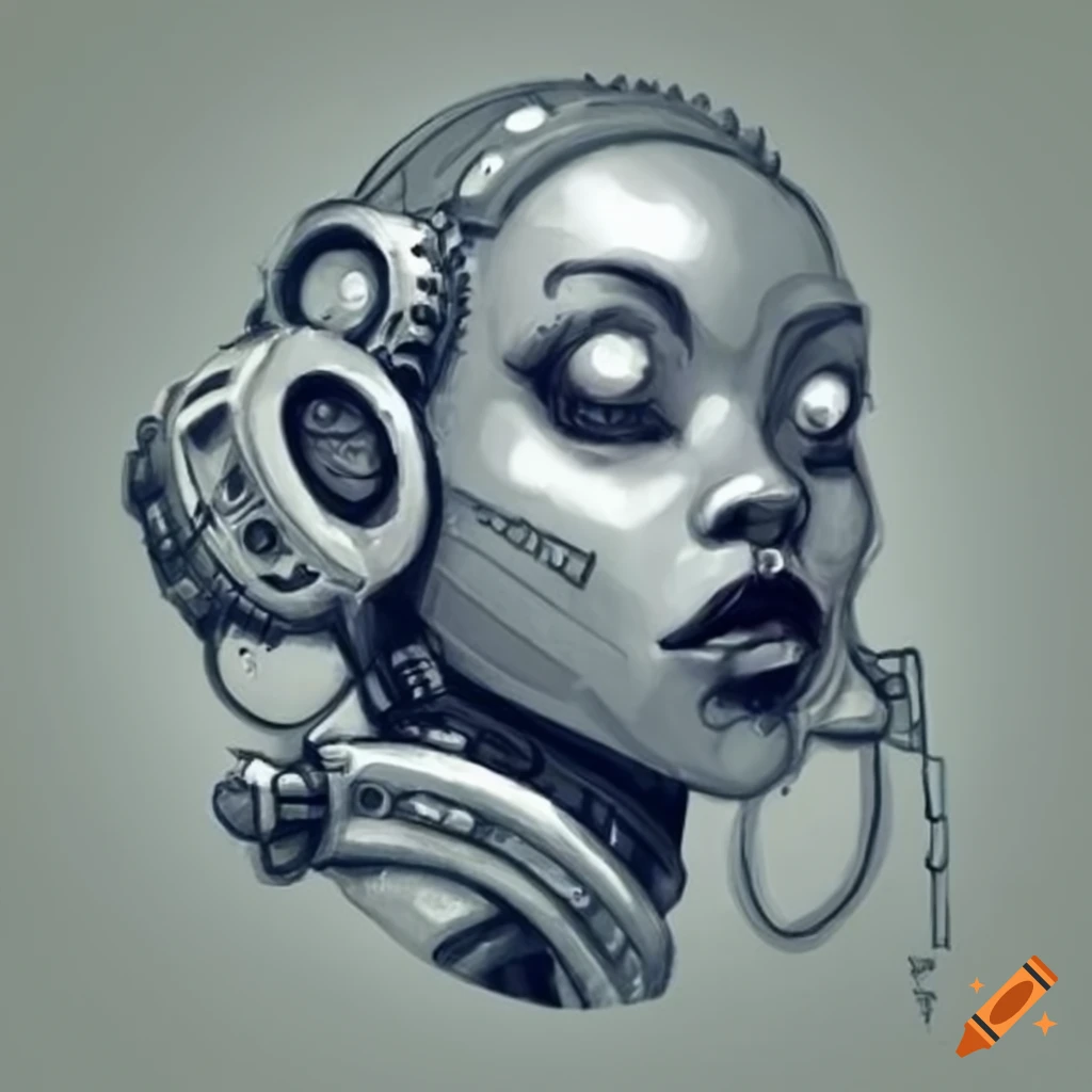 Artwork depicting a fusion of a steampunk machine and a black woman on ...