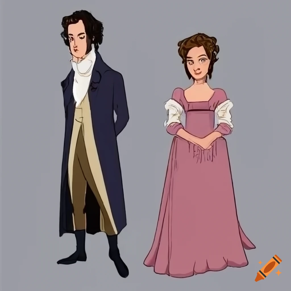 Cartoon depiction of elizabeth and darcy from pride and prejudice on ...
