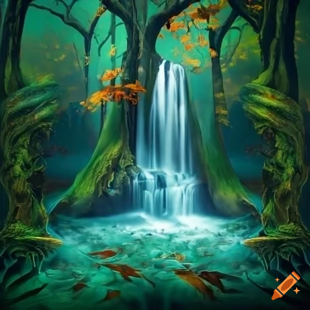 Surreal waterfall with sparkles on Craiyon