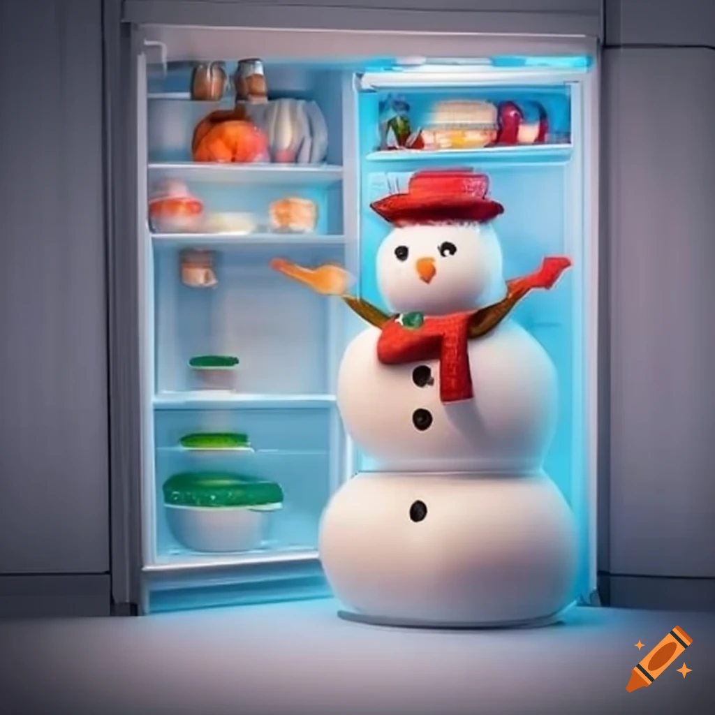Dapper snowman inside a fridge on Craiyon
