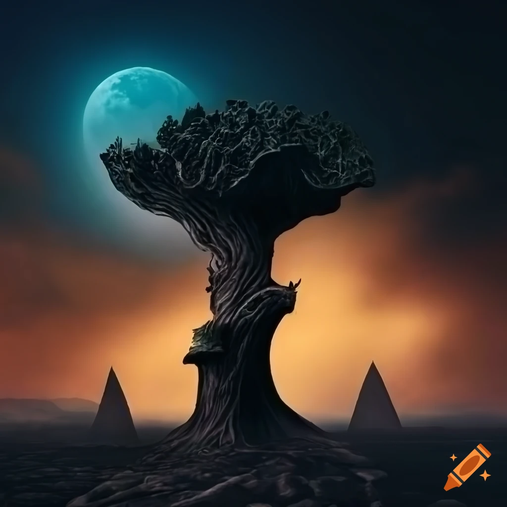 Art deco style depiction of a dark fantasy scene on Craiyon