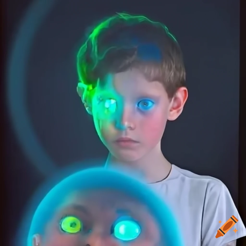 Boy learning science from a hologram