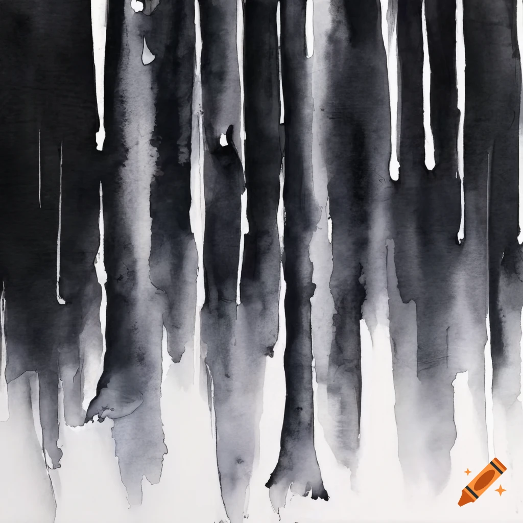 Black and white watercolor painting of raindrops on Craiyon