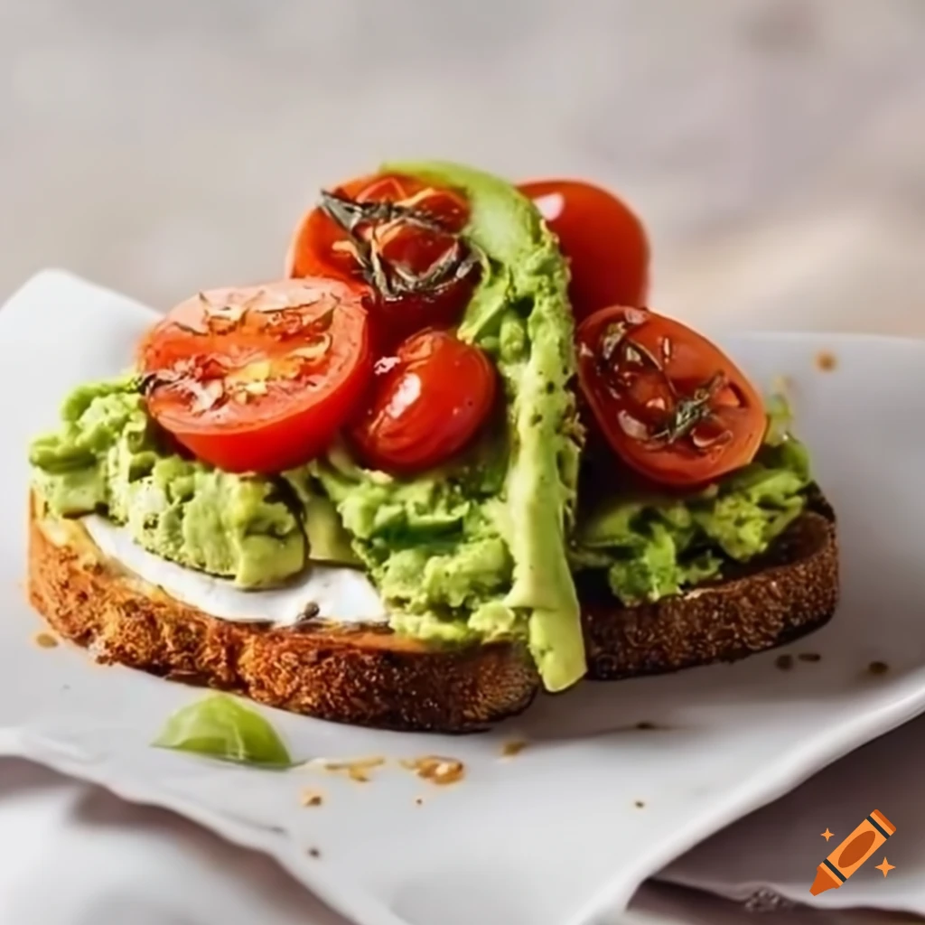 Avocado toast with fire roasted cherry tomatoes on Craiyon