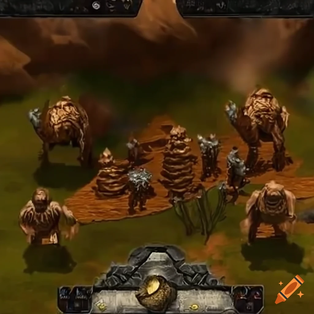 Screenshot of a cavemen vs mystical creatures rts game