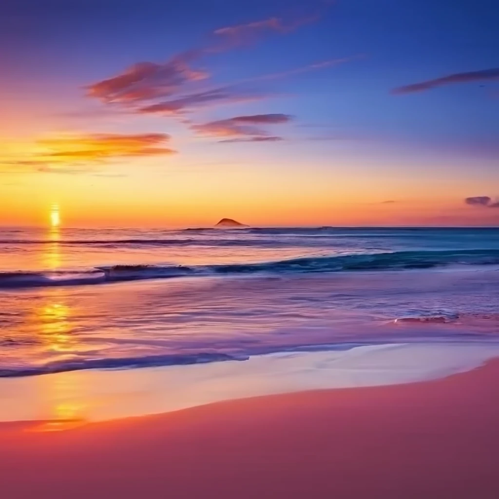 Sunset on a deserted beach on Craiyon