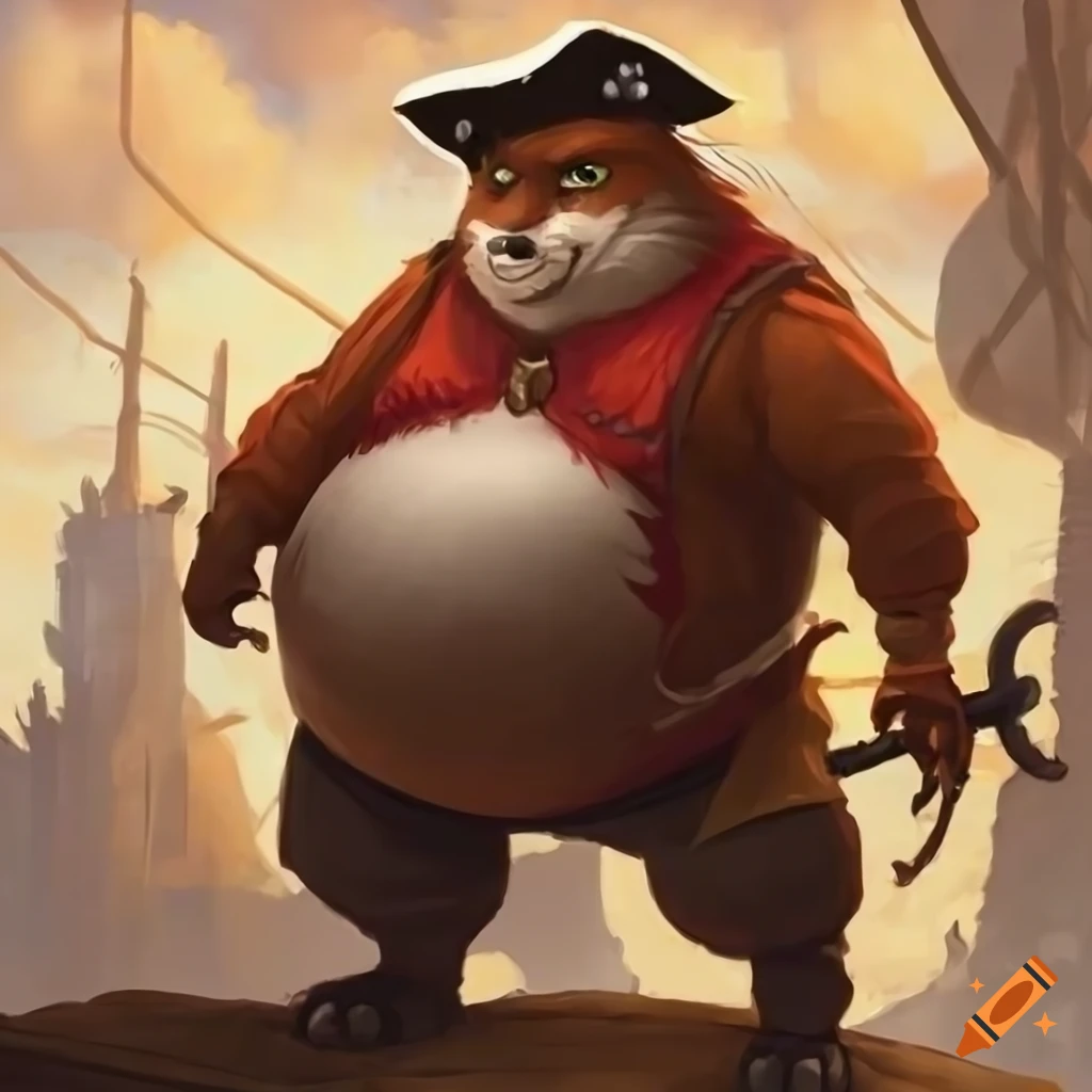 Illustration of a fox pirate on a pirate ship on Craiyon