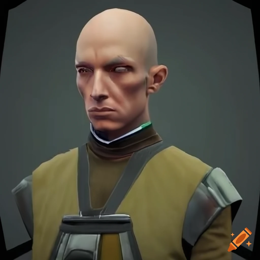 Image of a Corellian Jedi pilot in Jedi temple with a green lightsaber ...