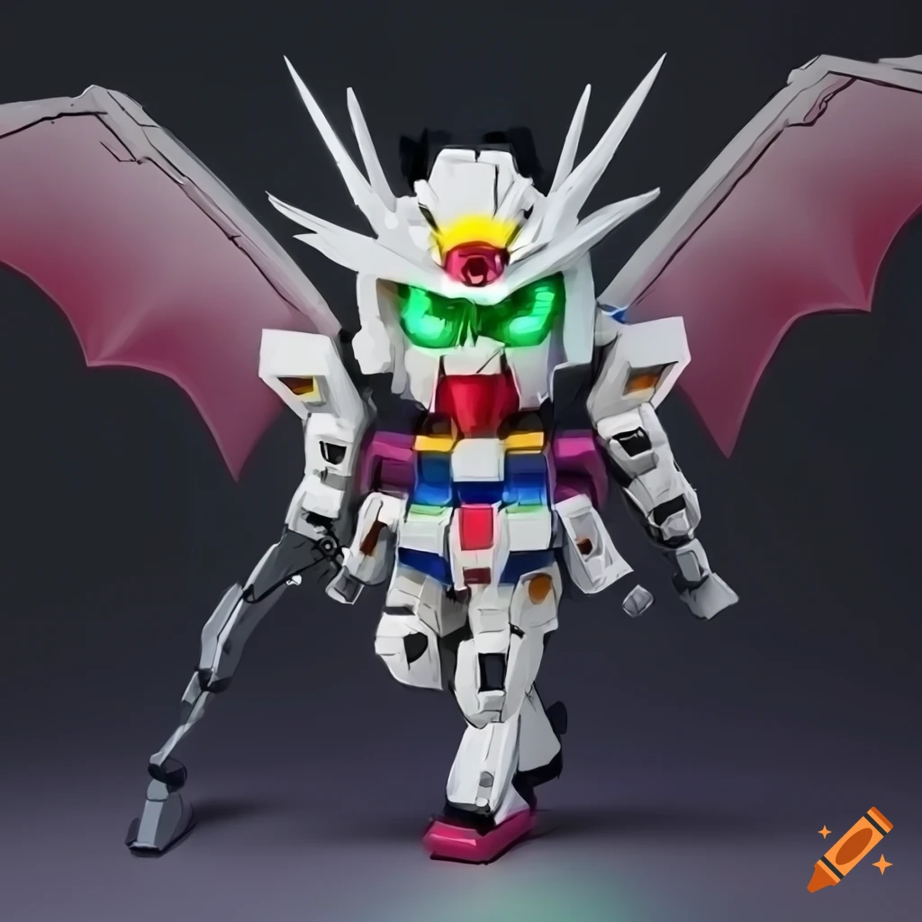 Cute anime girl robot with bat wings and forked tail