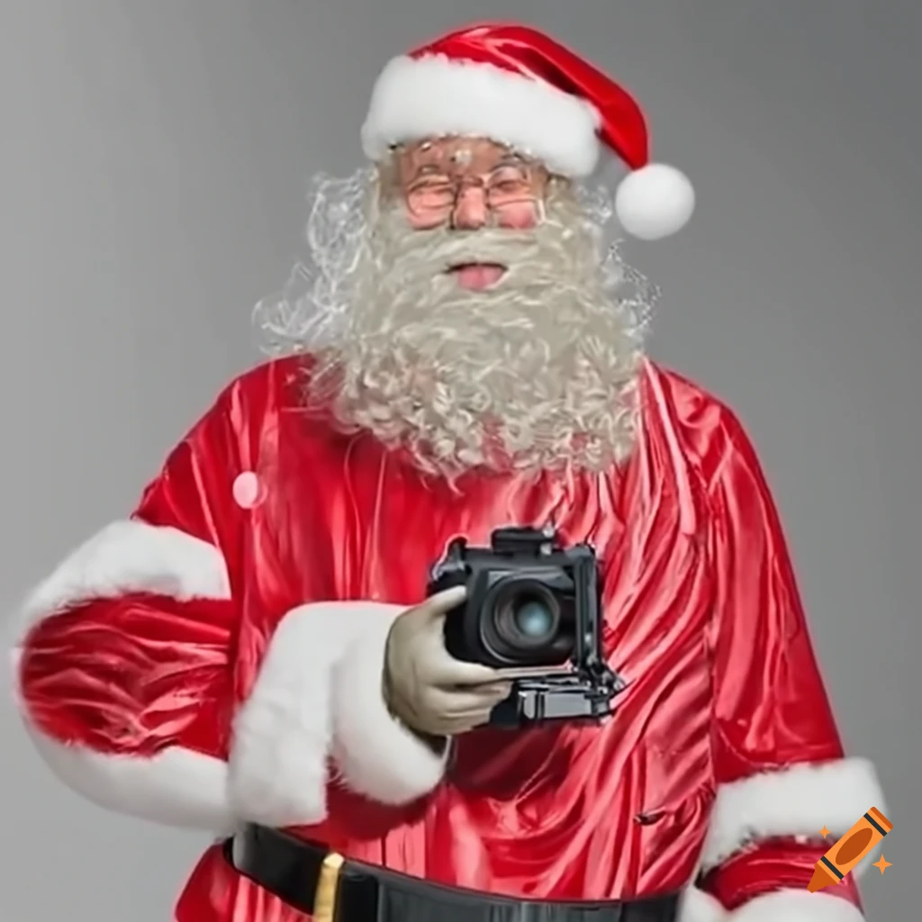 Old-time santa photographer with a big camera on a tripod during ...