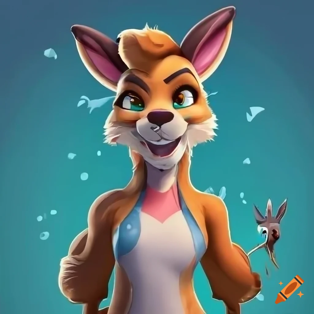 Art of a female furry character with kangaroo features on Craiyon