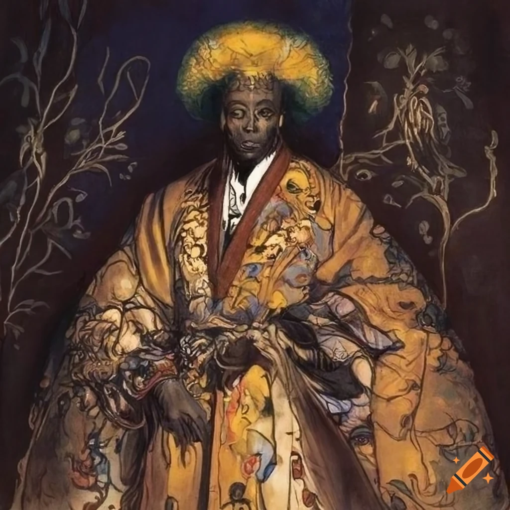 Digital art portrait of a black man in intricate robe on Craiyon
