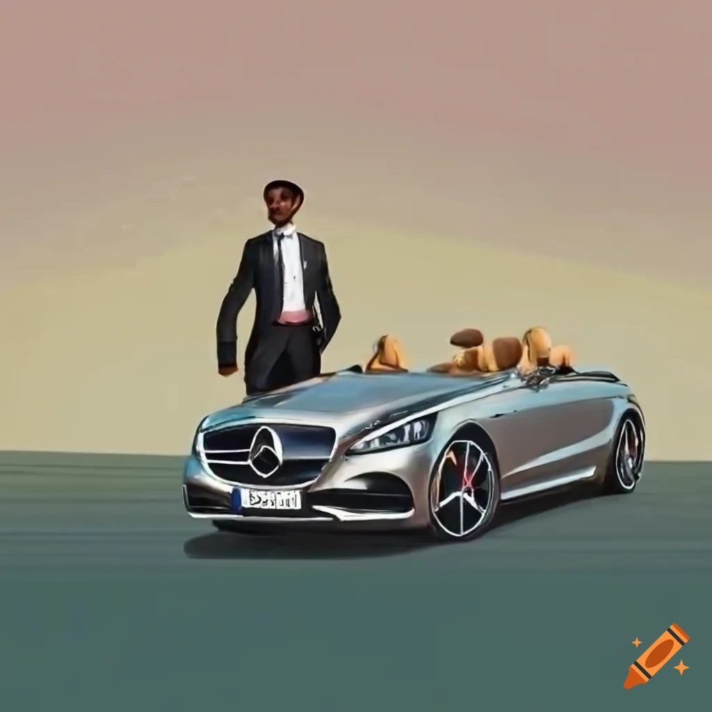 Silver mercedes convertible on the road on Craiyon