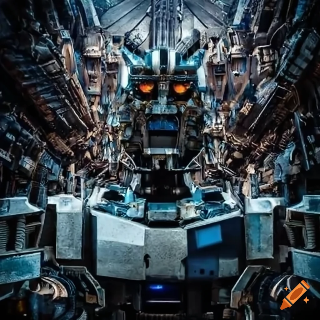 Robot transformer in a destroyed city on Craiyon