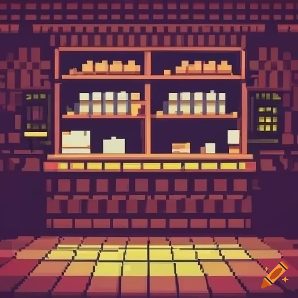 Pixel art of a vintage store interior on Craiyon