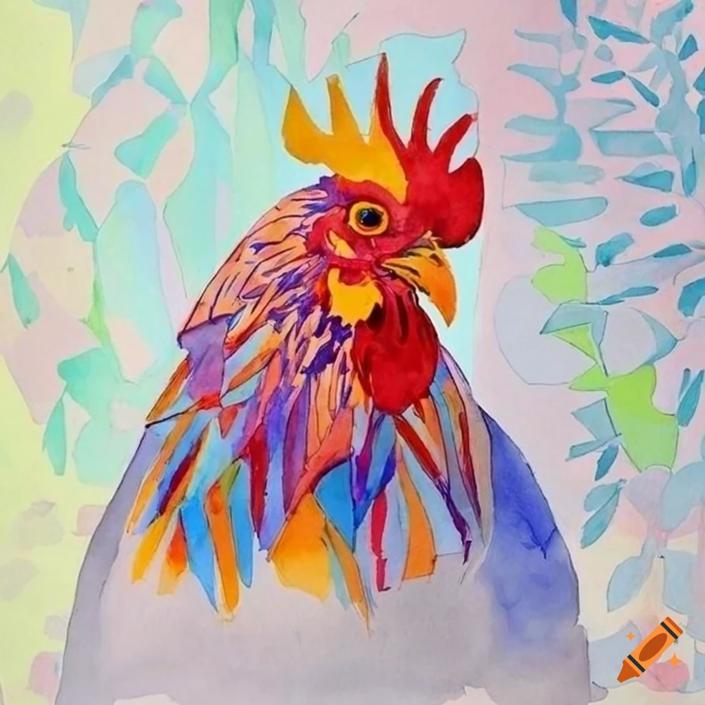 Geometric rooster watercolor painting on Craiyon