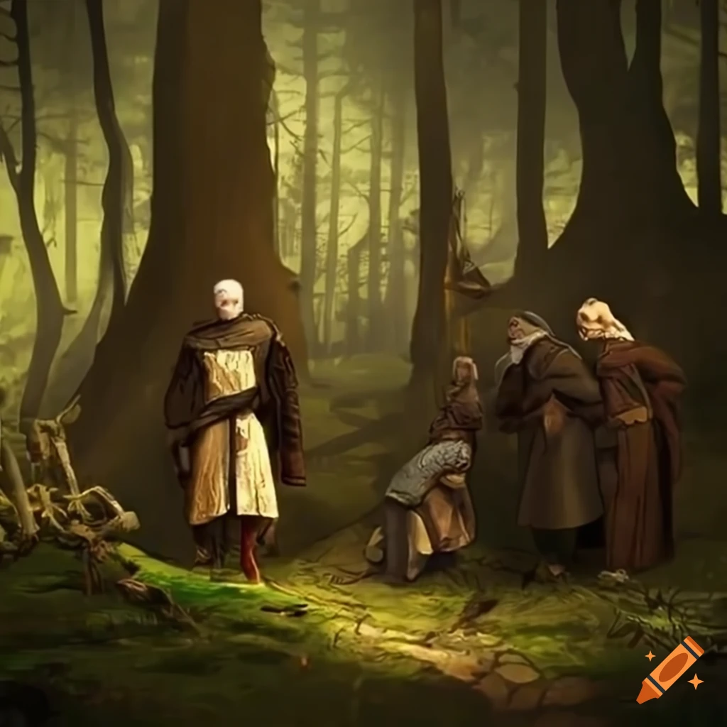 Medieval people measuring the forest on Craiyon